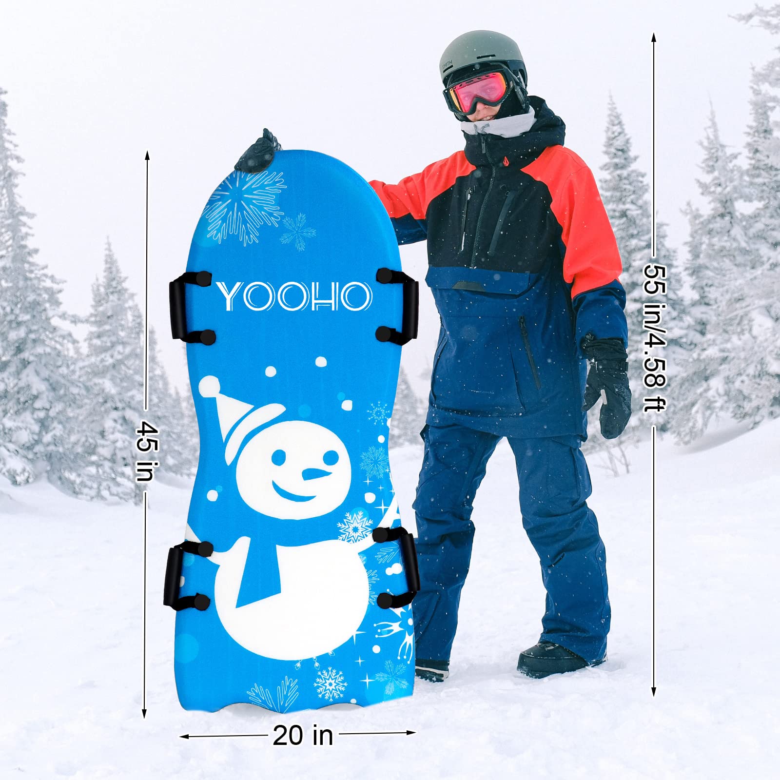 YOOHO Snow Sleds 2 Person-45 inch Foam Sleds for Kids and Adult with Handles, Durable Slide Board Toboggan Super Lightweight with PE Core and Slick Bottom -1 Pack