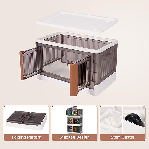 Satibano Collapsible Storage Bins - Stackable Closet Trunk Organizers and Storage Cabinet,Shoe Organizer, 8.5Gal Plastic Folding Storage Bins with Lids and Doors,Toy box with Wheels(1 Pack)