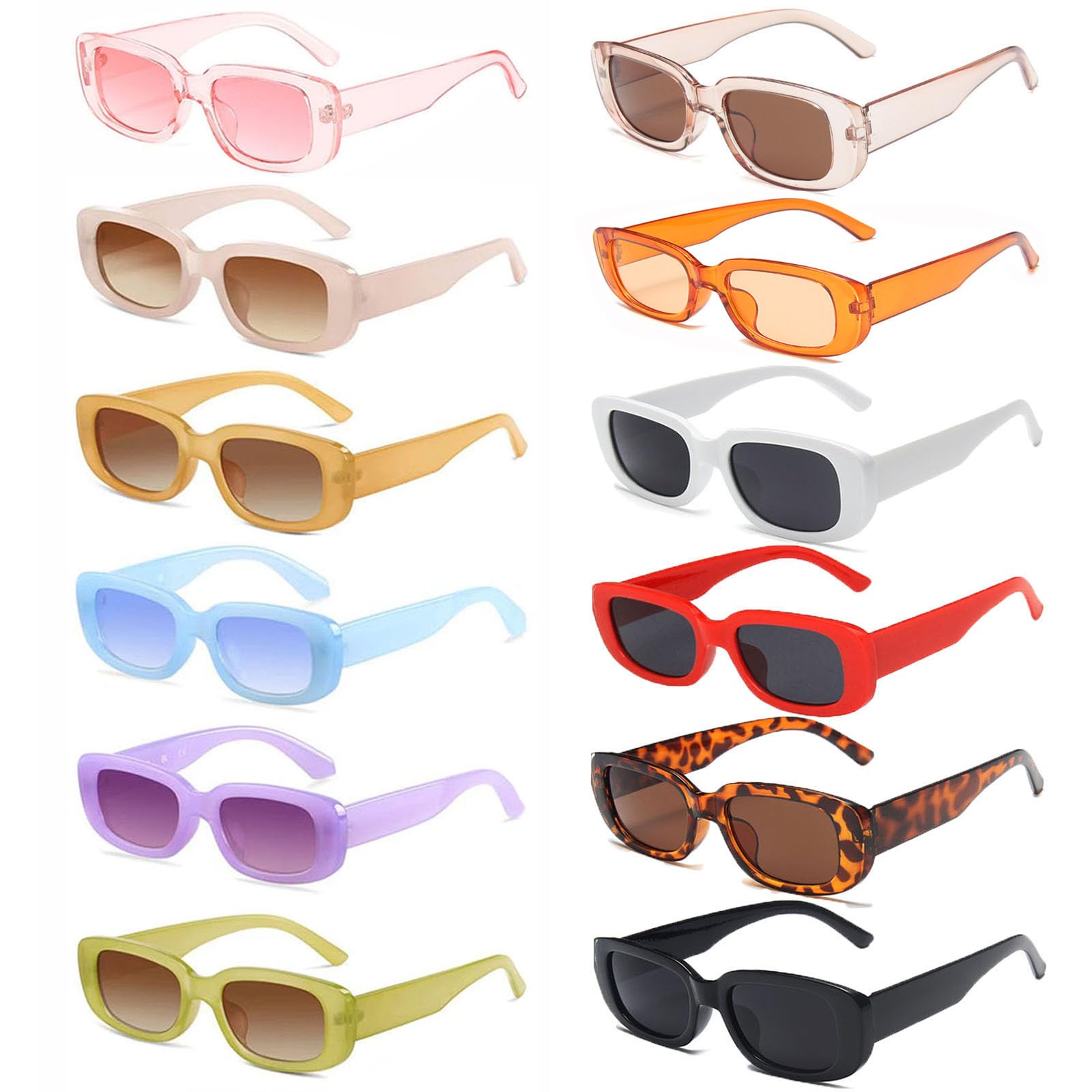 YQVIE 12 Pack Rectangle Sunglasses Bulk for Women Men Colorful Glasses for Bachelorette Party (12Color2)
