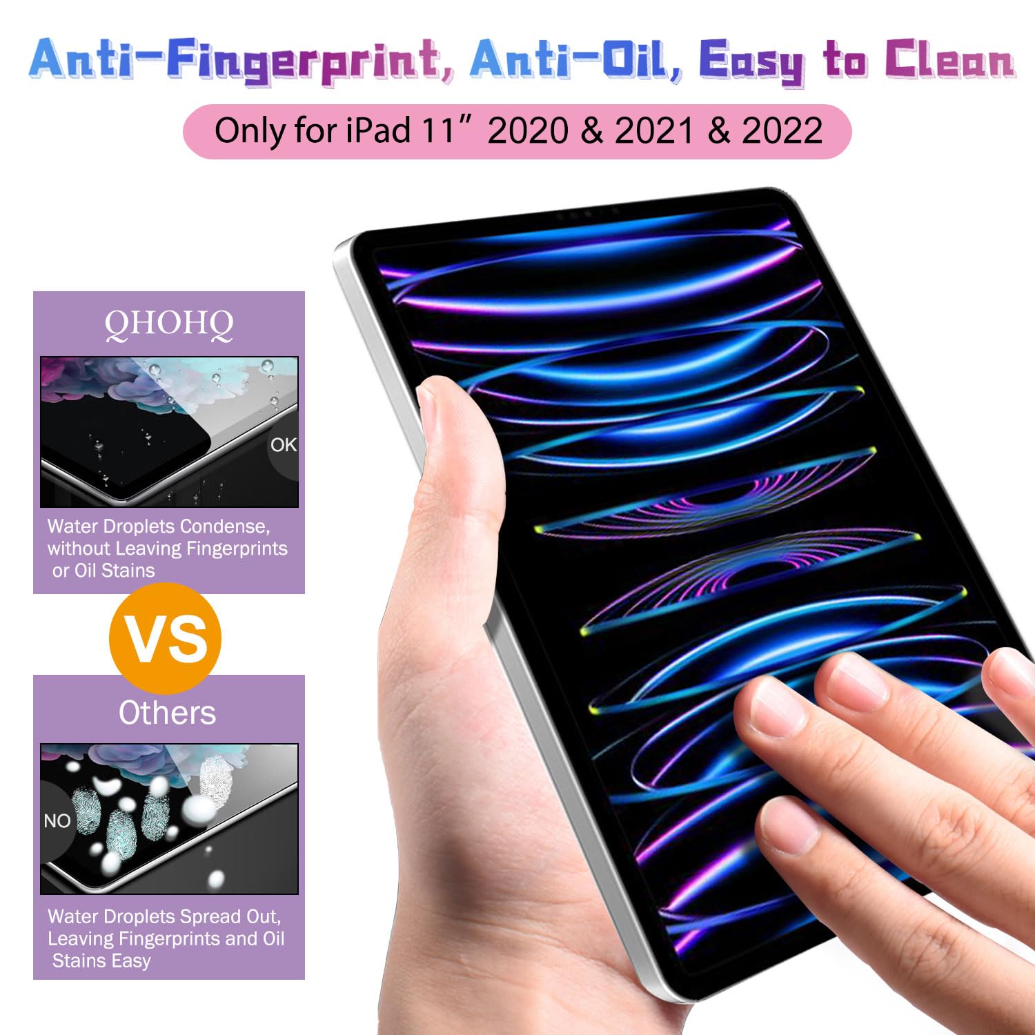 QHOHQ [2+2 Pack Tempered Glass Screen Protector for iPad Pro 11 2022/2021/2020 (4th/3rd/2nd Generation) with Camera Lens Protector, Ultra HD, Anti-Scratch, Designed for Face ID&Apple Pencil