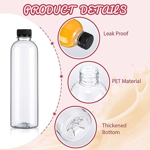 Thyle 200 Pieces Juice Bottles for Juicing Plastic Juice Bottles with Caps Bulk Clear Bottle with Caps Empty Reusable PET Bottles for Drinking Milkshake Smoothies Beverages Fridge (Black,16 oz)
