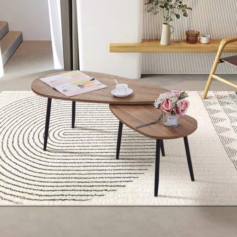 NIERN Nesting Coffee Table Set of 2, Wood Stacking Sofa Side Table for Living Room Office (Deep)