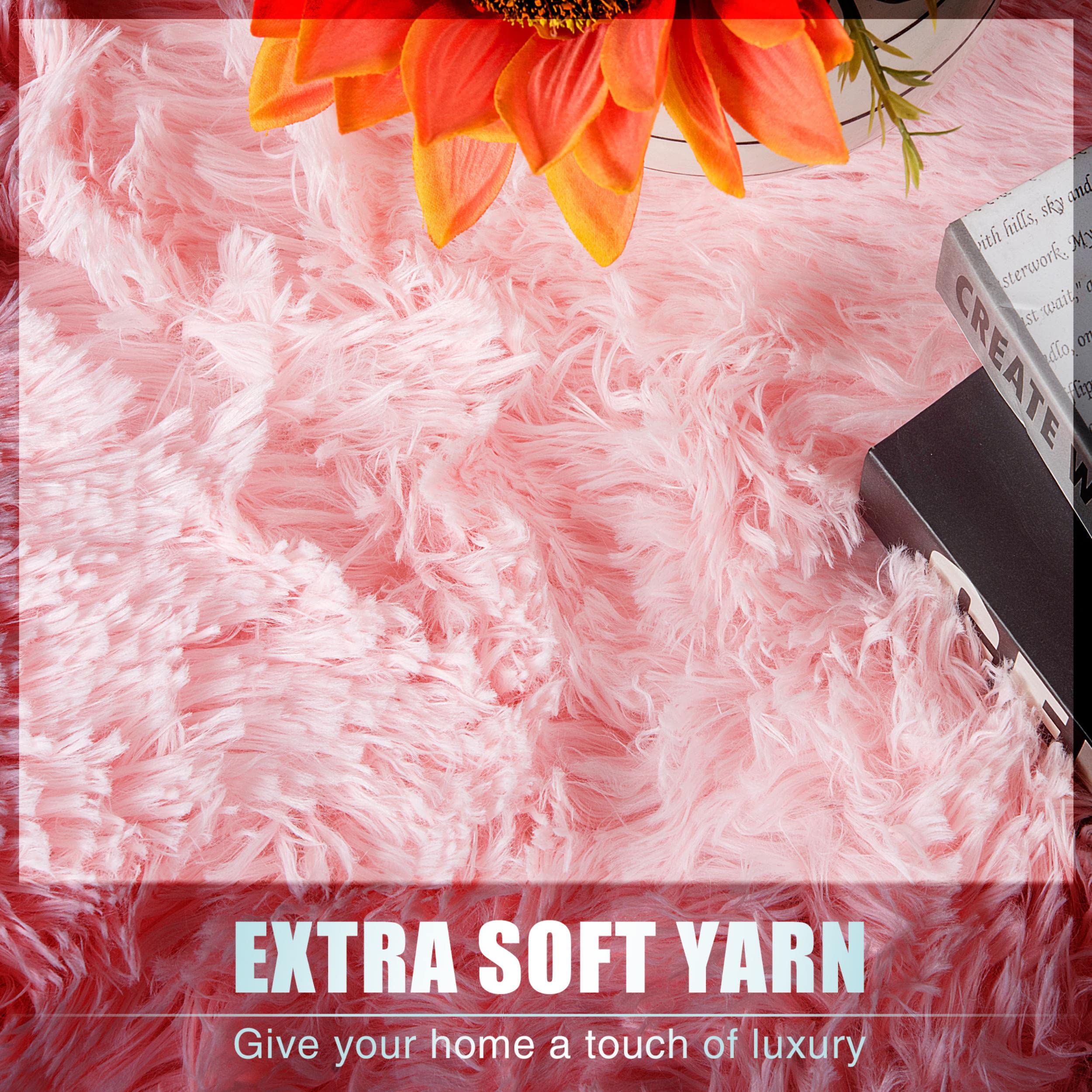 RUG BRANCH Super Soft Plain Plush Shag Pink Indoor Area Rug for Living Room, Bedroom, Dining Room, and Kitchen - 4' x 6' (4' X 5'3")