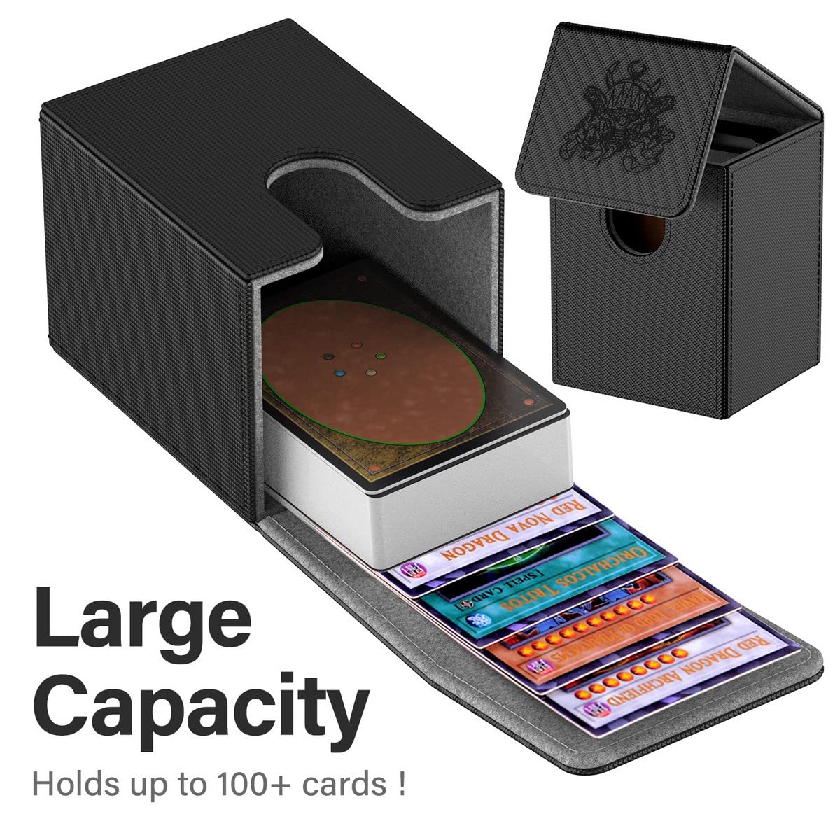 ULTRGEE Deck Box for MTG Cards, Magnet Card Box with 2 Dividers per Holder, Large Trading Card Case Fit for up to 110 Cards-[Ghost Design] (Black)