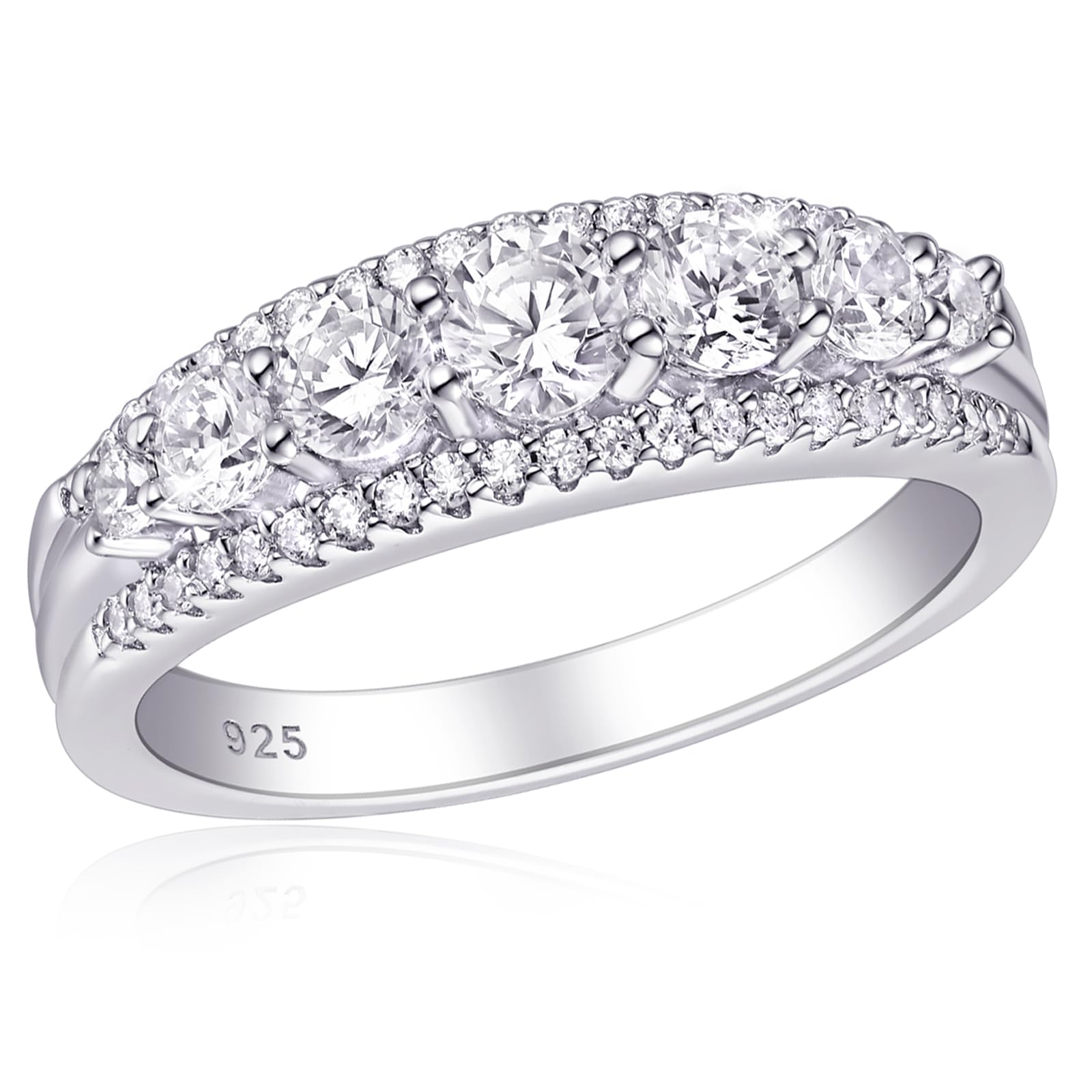 SHELOVES Sterling Silver Eternity Bands for Women Simulated Diamond Cubic Zirconia Wedding Rings Sz 7.5