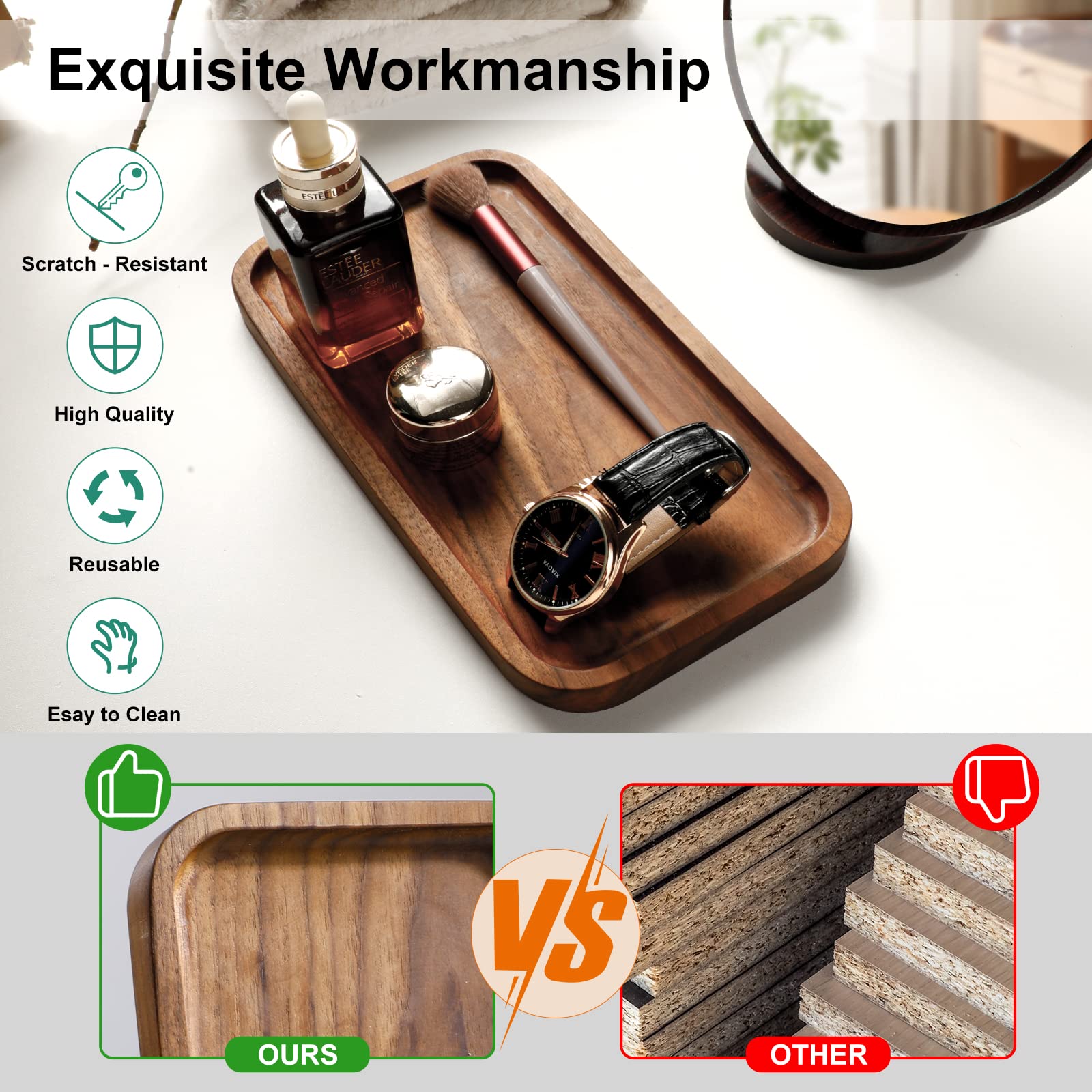 Tray, Wood Tray, Walnut Tray, Storage and Gift-Giving, retain Wood Grain and Complete pores, a Whole Piece of American Walnut (Walnut D03R1 )