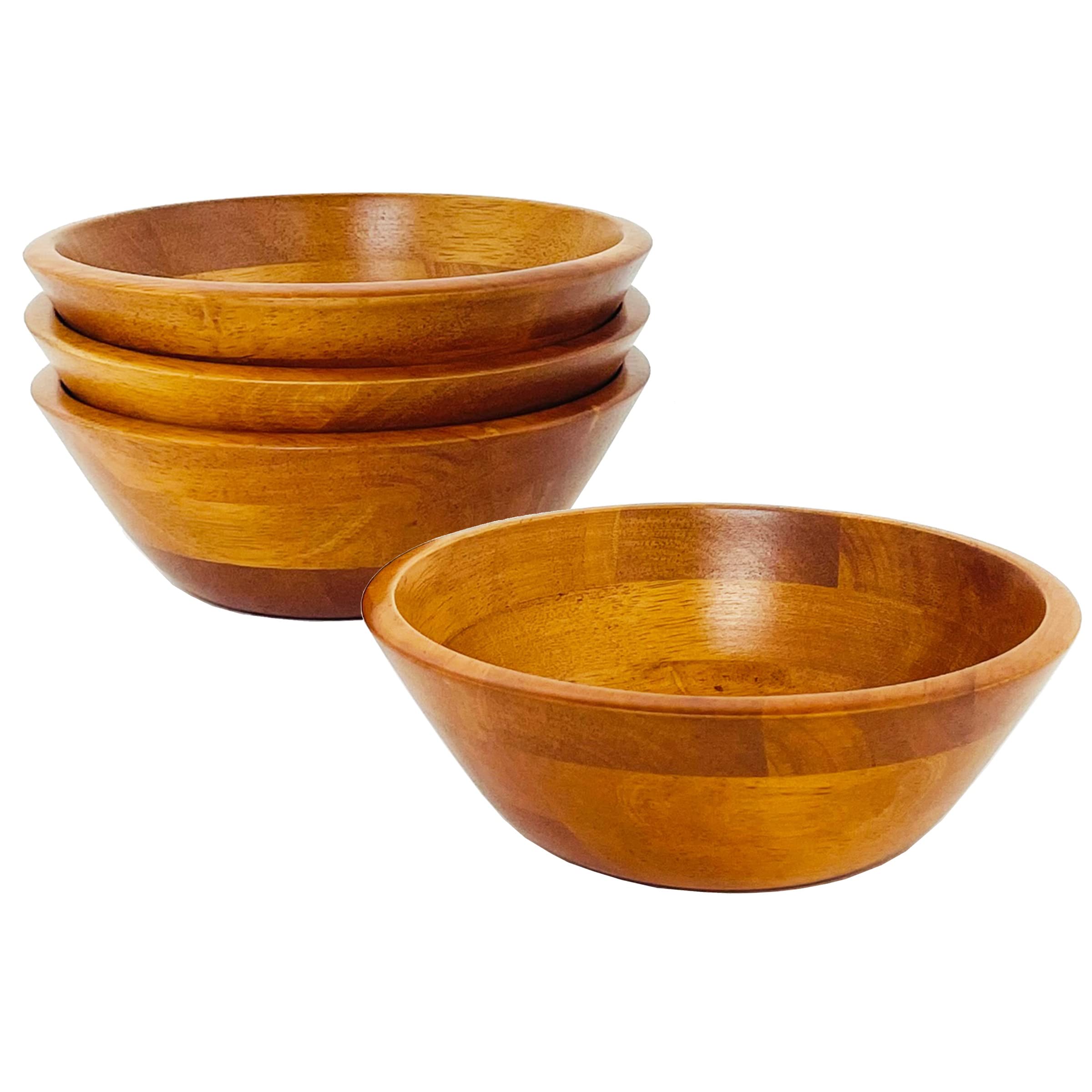 Woodard & Charles Set of 4 Individual Wood Serving Bowls for Salad, Fruit, Snacks, Nuts, or Candy (7" X 2 1/2" Individual Bowls, Set of 4)
