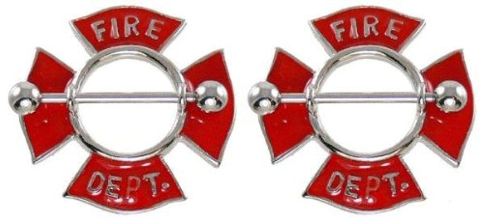 Nipple Ring Bars Fire Department Body Jewelry Pair 14 Gauge