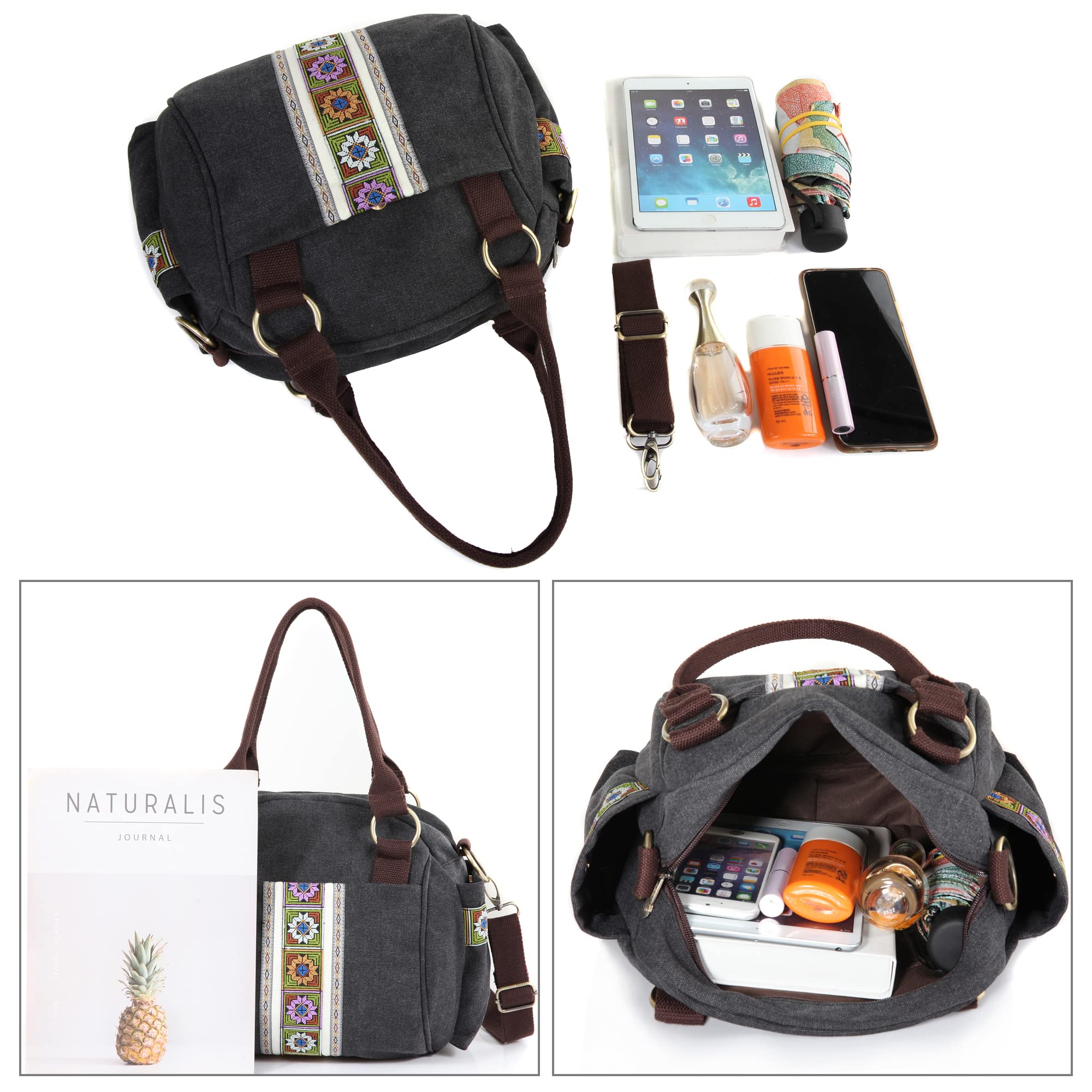 Women Canvas Top-Handle Handbag, Vintage Heavy-duty Crossbody Bag Tote Handbag
