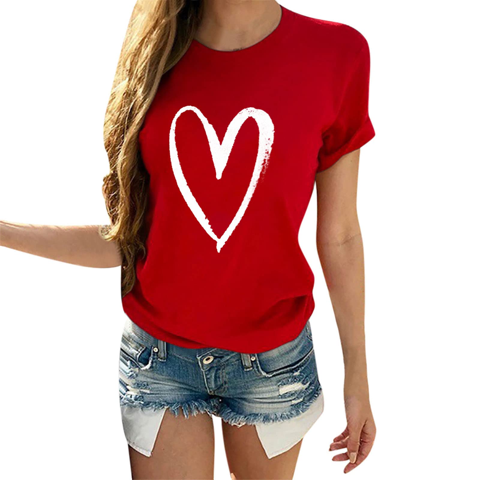 Womens Running Shirts Loose Fit Womens Sleeve Bleached Love Tee Day Shirt Short Blouse Print Valentine T Tops Women's,Comprar Devoluciones Red-b