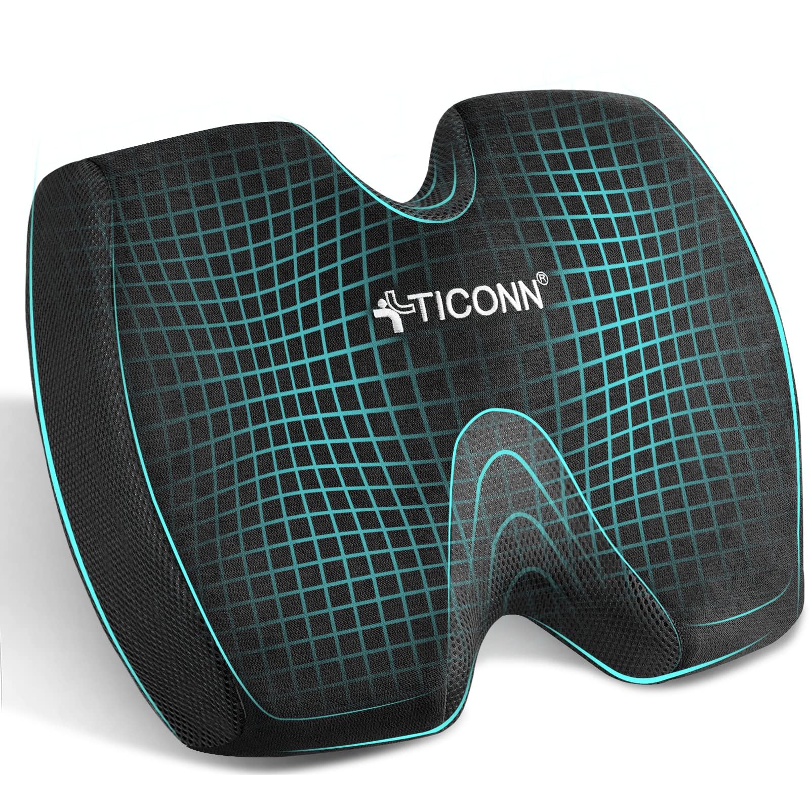 TICONN Memory Foam Seat Cushion, Office Chair Cushion Butt Pillow for Long Sitting (Black)