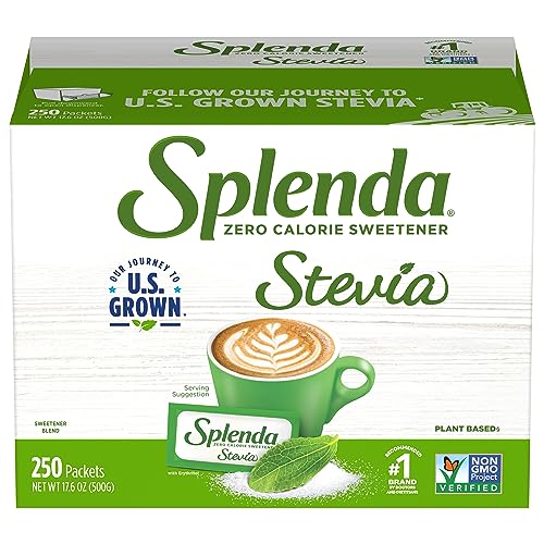 SPLENDA Stevia Zero Calorie Sweetener, Plant Based Sugar Substitute Granulated Powder, Single Serve Packets with Tray, 250 Count (Pack of 1)
