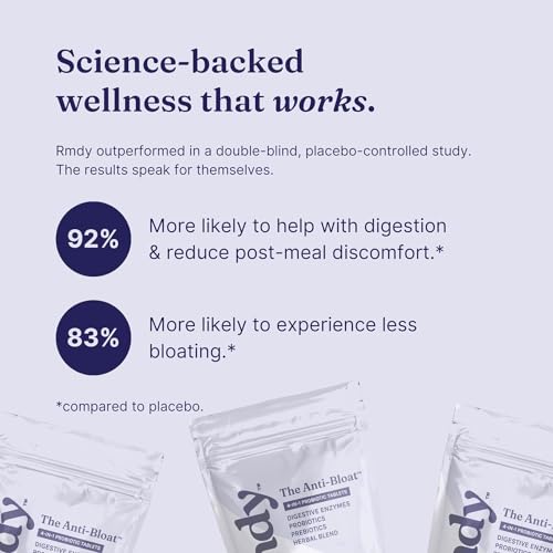 rmdy Constipation & Bloating Relief | Probiotic Targeted Relief from Gas, Diarrhea, & Irregular Bowel Movements | Sugar Free Chewable Tablets