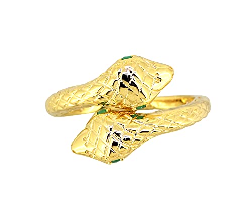 YoTreasure Green Onyx Retro Snake Stackable Ring 18k Gold Over Silver