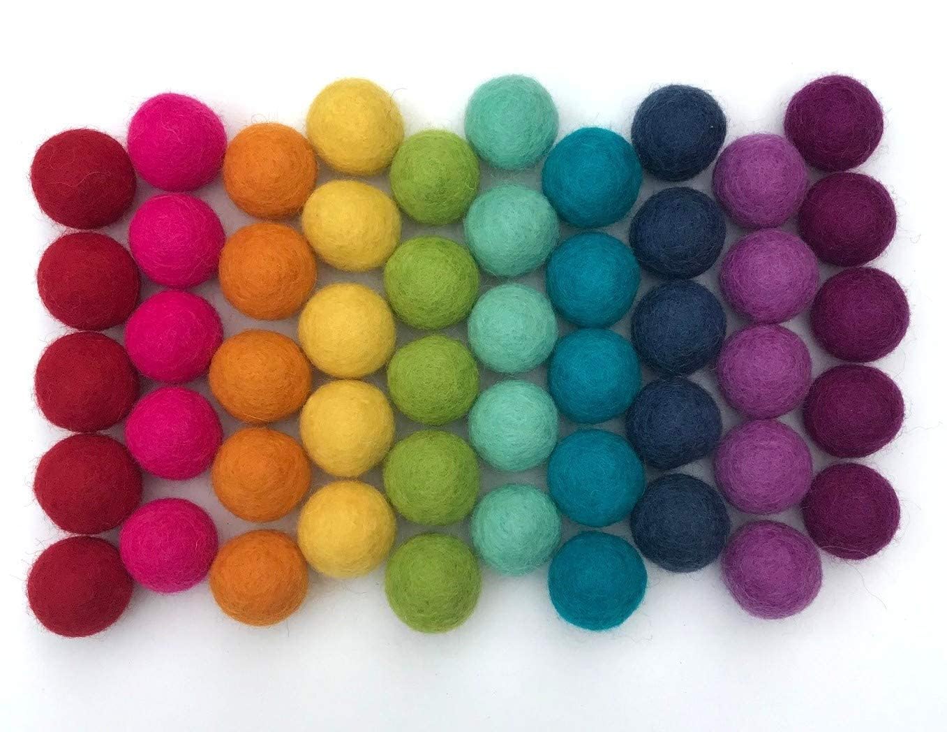 Rainbow Party - 100% Handmade Wool Felt Pom Poms - (50) Pure New Zealand Wool Felt Balls - DIY Pompoms - 0.8-1.0" Size - Drawstring Muslin Bag