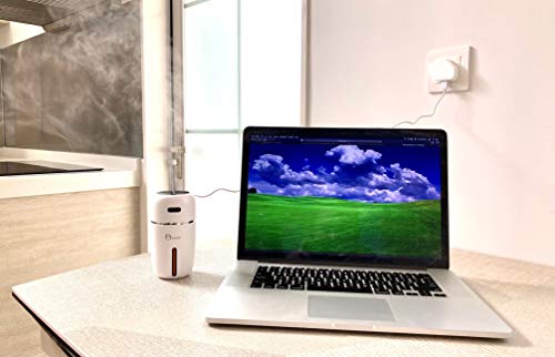 Omnie Edition 200ml Ultrasound Cute Robot Mini Humidifier for Car, Car Diffuser with Cool Mist with One Button Operations for Car Room Bedroom Desk Office Plants Lasting up to 8 HRS USB Charge (White)