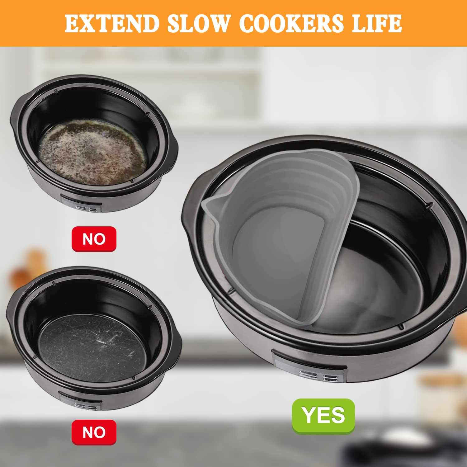 Slow Cooker Divider Insert 8.5 * 5.1Inch For 6QT Reusable Silicone Dividers Easy Clean&Non-stick Dishwasher Safe Slow Cooker Liner (Blue+Grey)