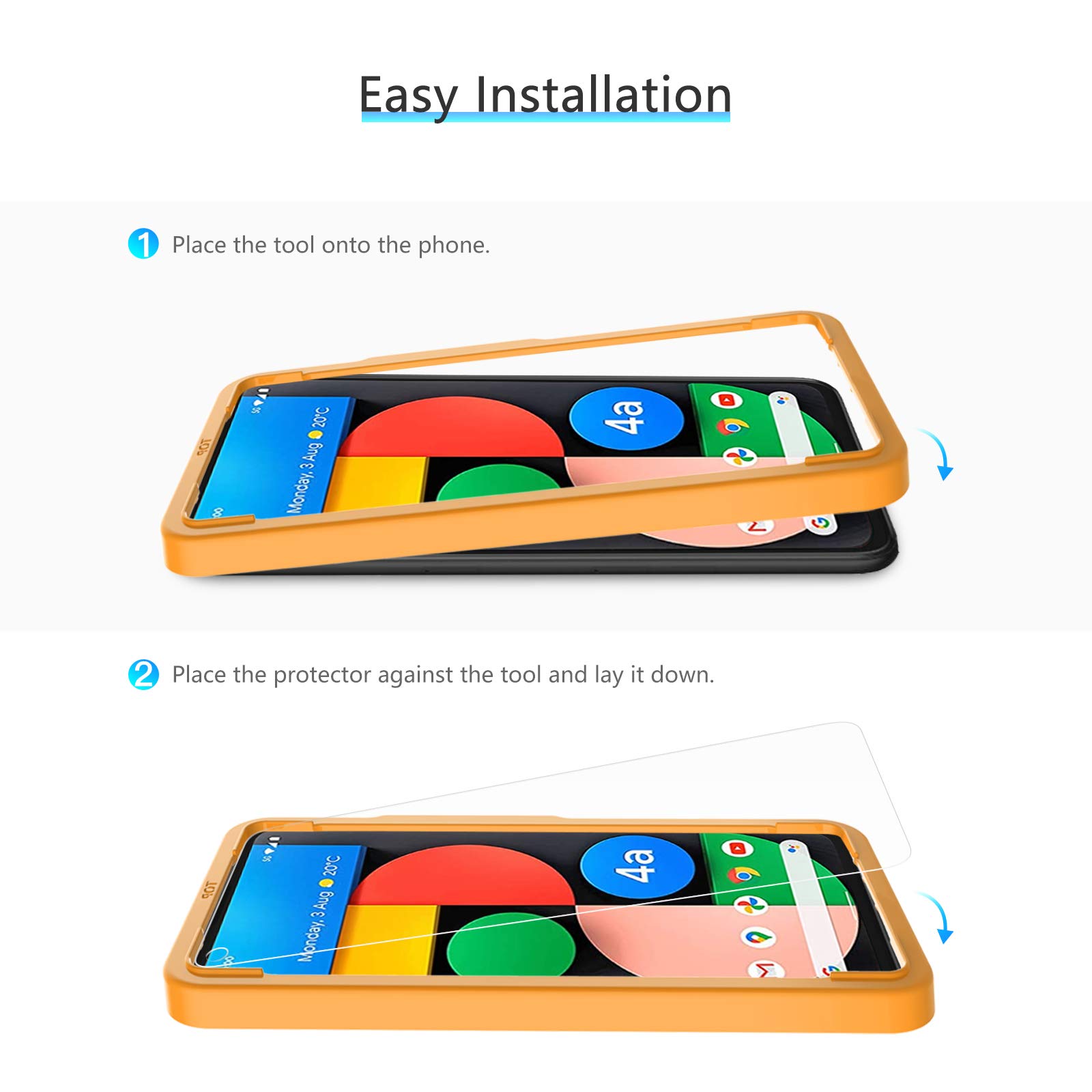 OMOTON [3-Pack Screen Protector for Google Pixel 4a 5G 6.2 Inch [Not Fit for Pixel 4a 4G], Tempered Glass Screen Protector for Google Pixel 4a 5G 2020 Released, Bubble Free/Alignment Frame