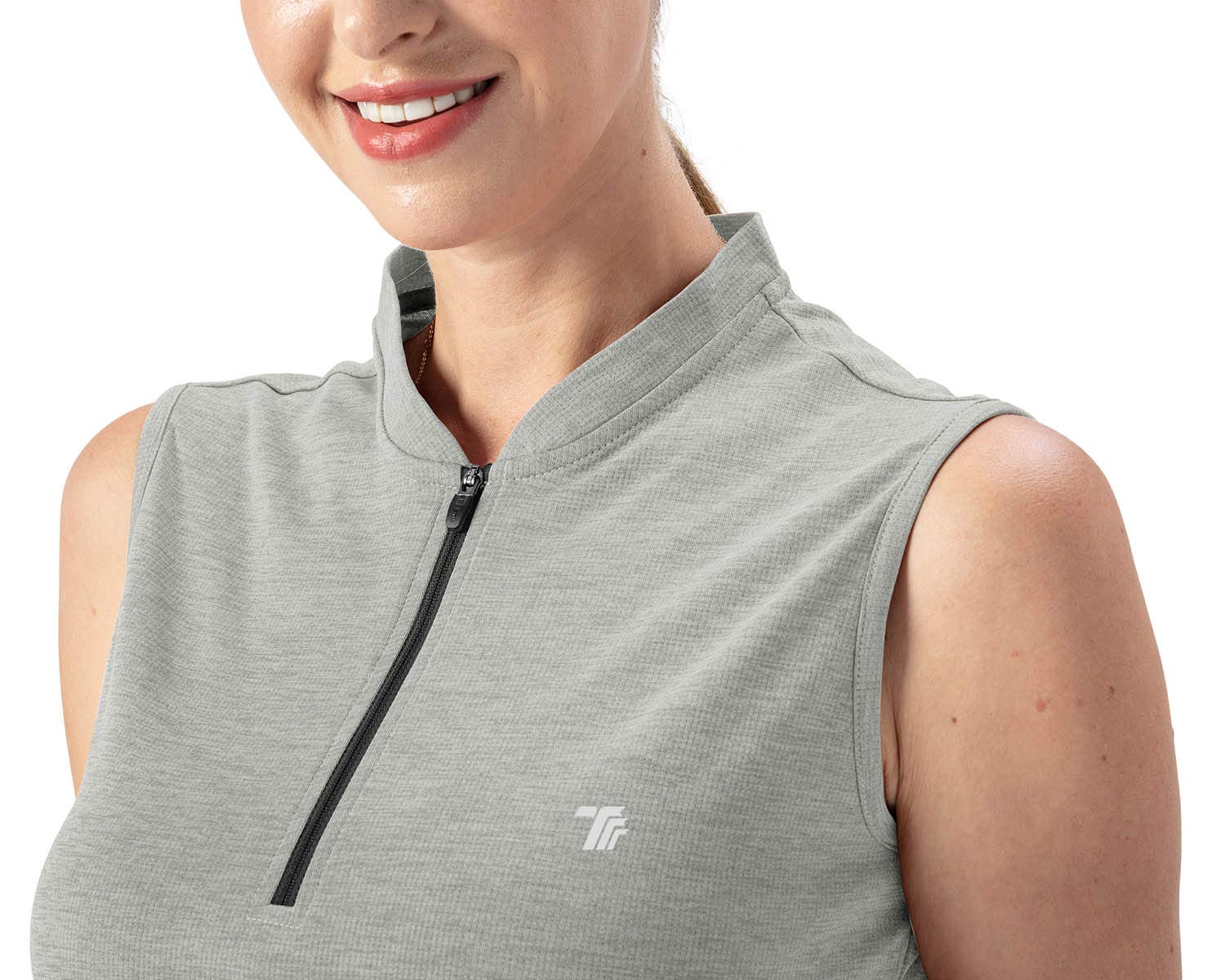 Rdruko Women's Sleeveless Golf Polo Shirts Zip Up Dry Fit Athletic Running Tank Tops UPF 50+(Silver Grey, US M)