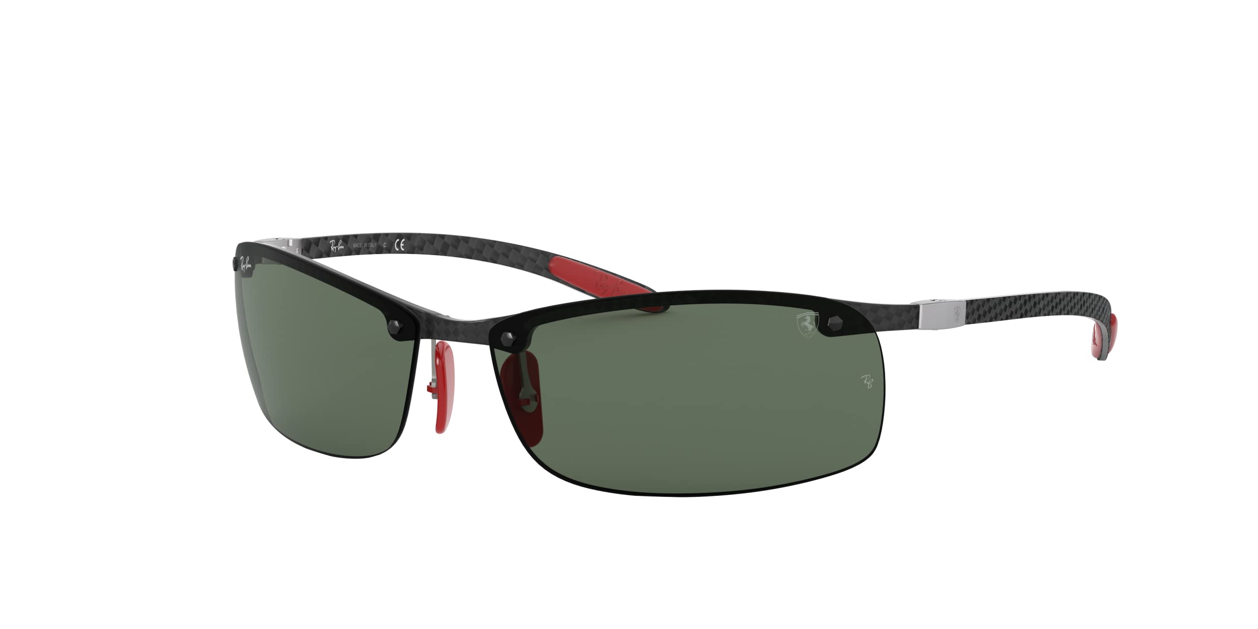 Ray-Ban RB8305M Scuderia Ferrari Collection Square Sunglasses, Carbon Rubber Red/Dark Green, 64 mm