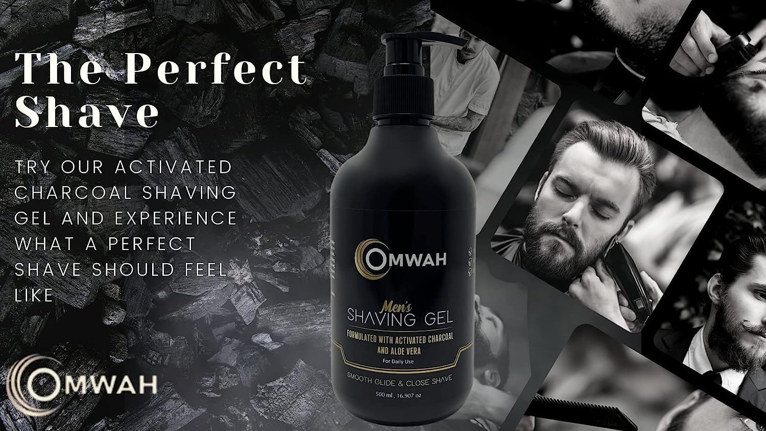 OMWAH Activated Charcoal Barber Shaving Gel Straight Razor Shave Gel (16.9 oz.)