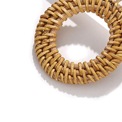 Rattan Earrings for Women Handmade Lightweight Wicker Straw Stud Earrings Statement Weaving Braid Drop Dangle Earring (Rattan Hoop)