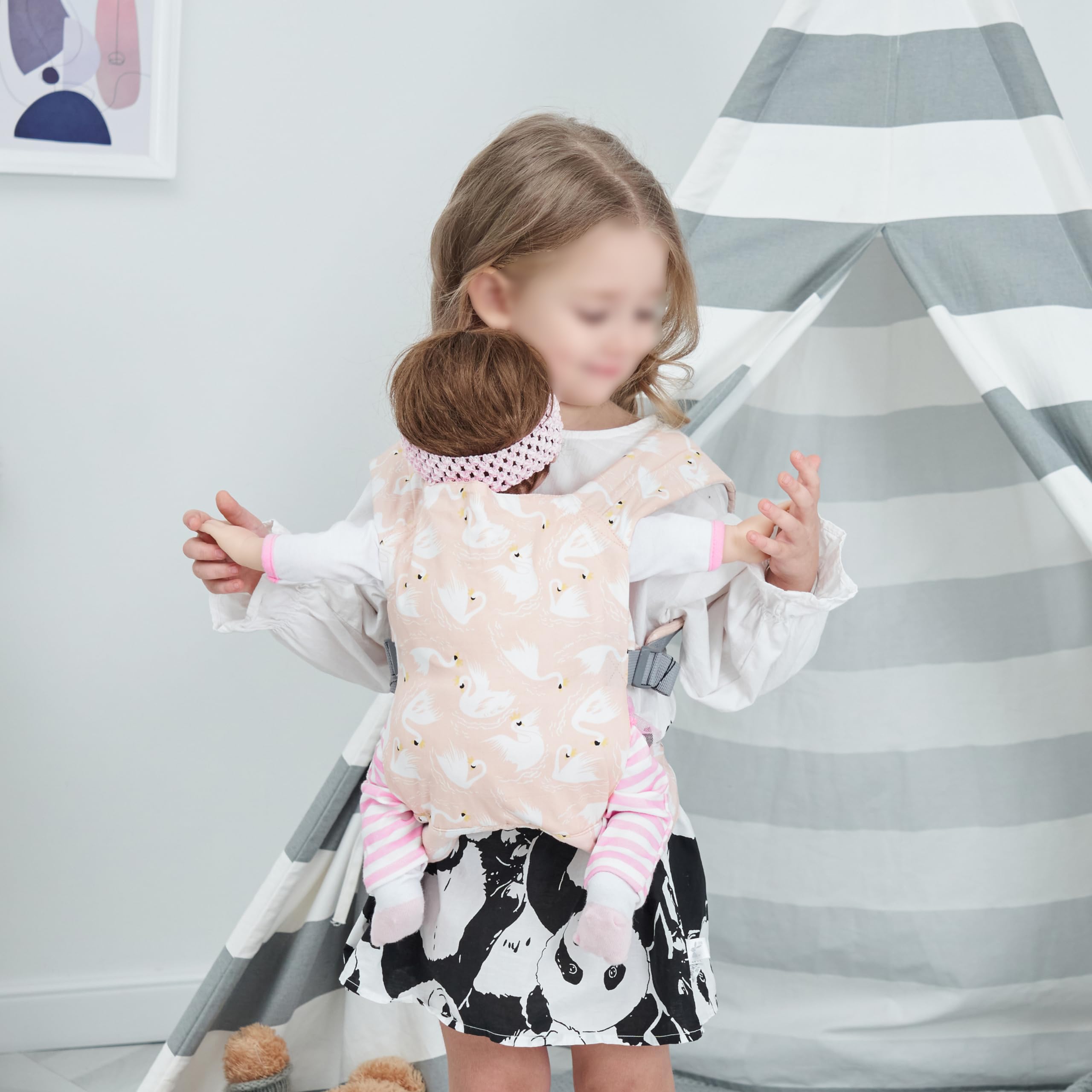 XADP Doll Carrier Backpack Front and Back Carrier Filled Animal Carriers for Little Girls, Doll Accessories,Pink Swan