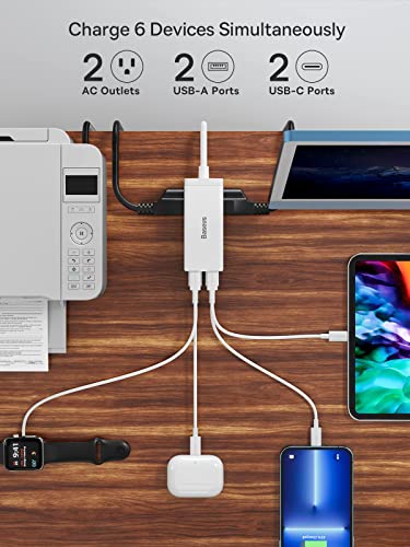 USB Power Strip Baseus PowerCombo 65W USB C Wall Charger with 2 Outlets & 3 Fast Charging Ports, USB C Charger Desktop USB Charging Station Multiple Compatible with MacBook Laptop iPhone Samsung iPad