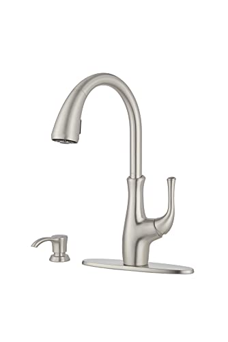 Pfister Vosa Kitchen Faucet with Pull Down Sprayer and Soap Dispenser, Single Handle, High Arc, Spot Defense Stainless Steel Finish, F5297VVGS