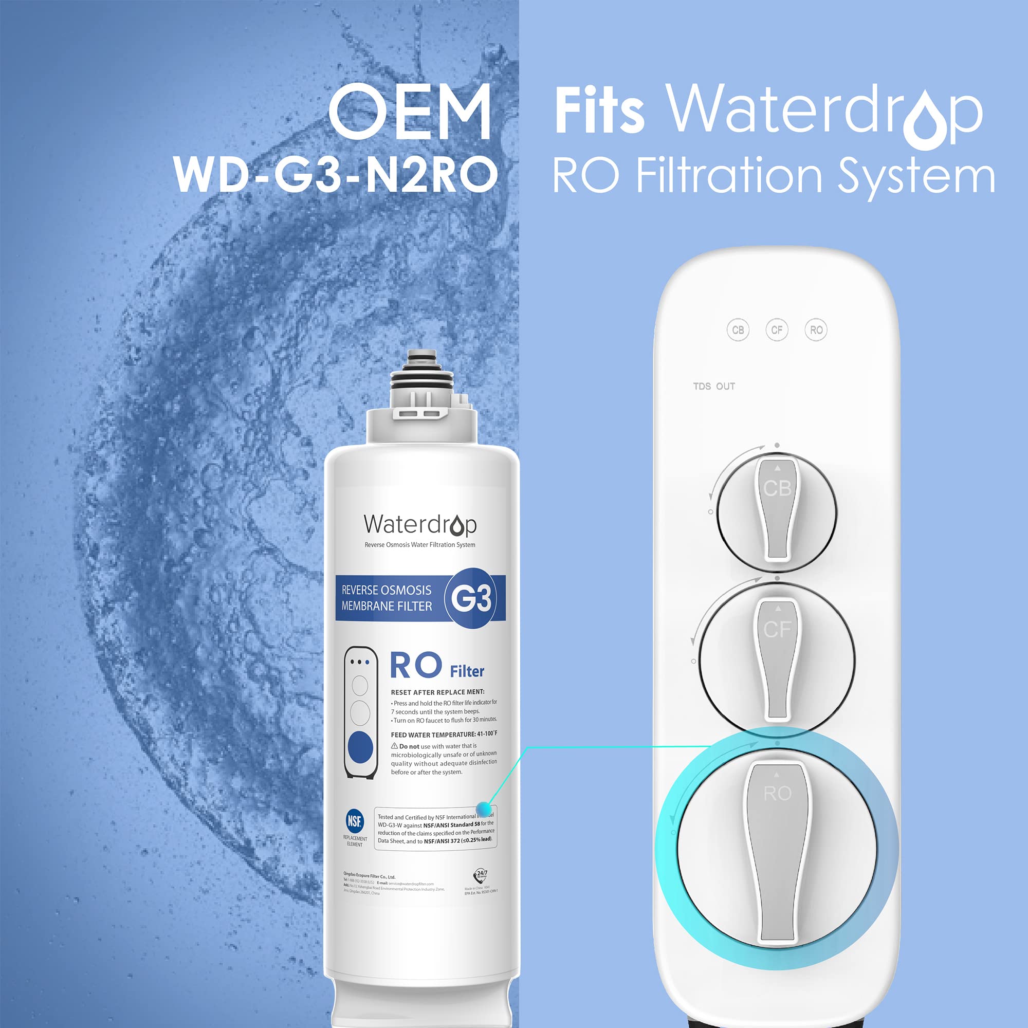 Waterdrop WD-G3-W Replacement Filter, Replacement for WD-G3-W Reverse Osmosis System, CF Filter + CB Filter + RO Filter, New Logo Design