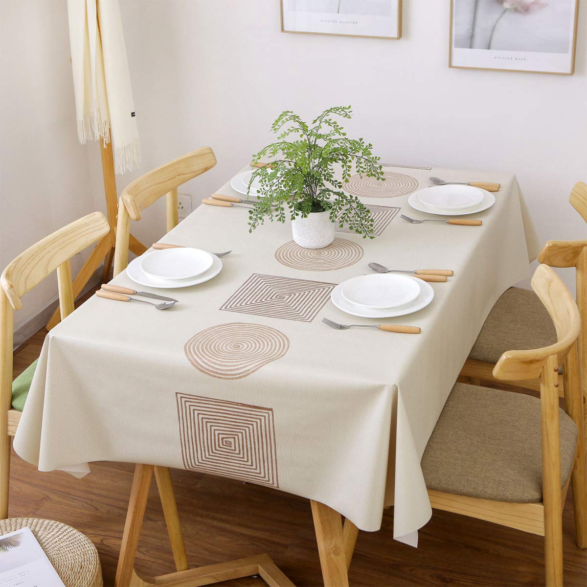 TruDelve Heavy Duty Vinyl Table Cloth Plastic Table Cloth for Kitchen Dining Table Wipeable PVC Waterproof Tablecloth for Rectangle Table(54"x84",Geometry)