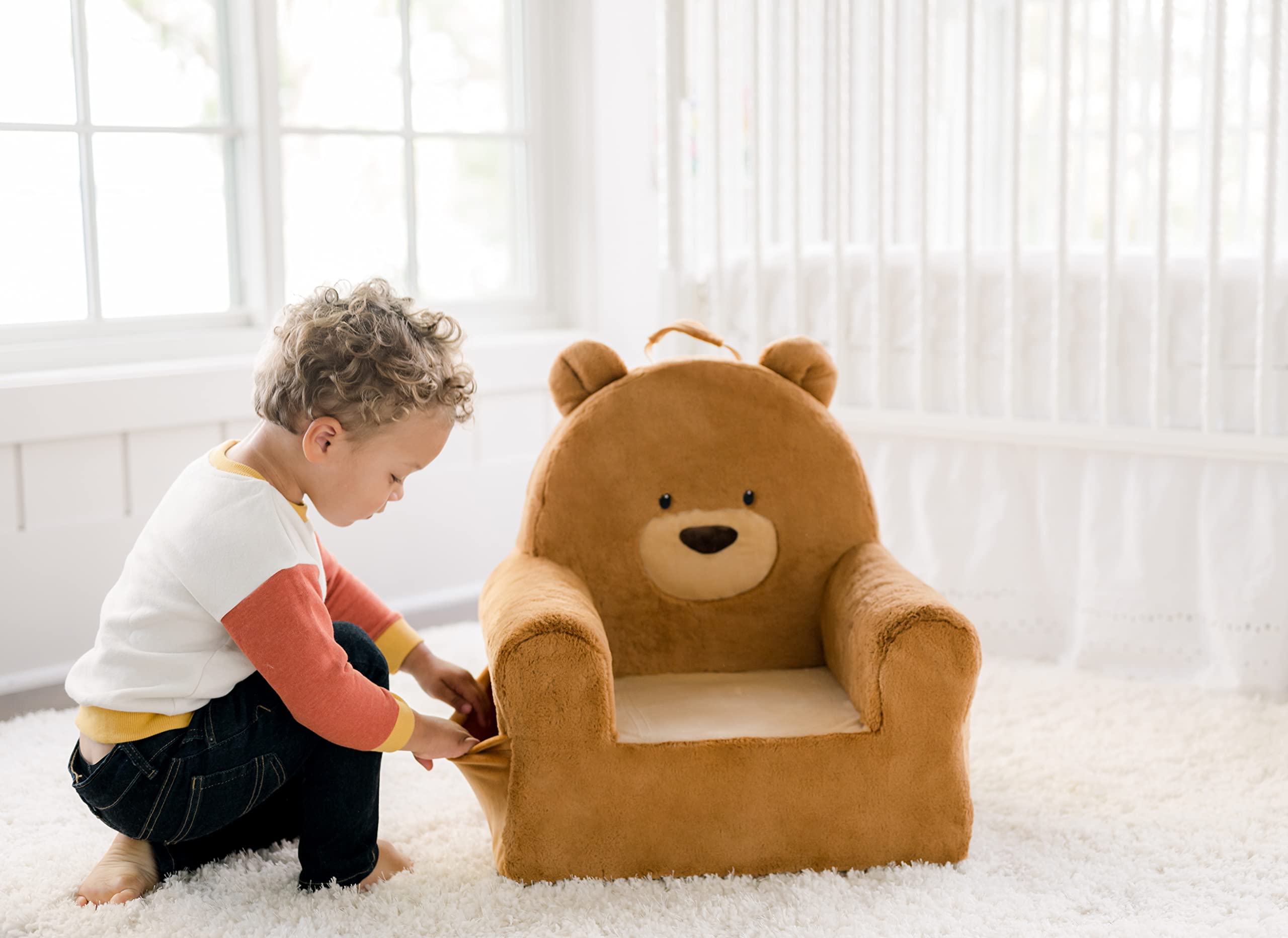 Soft Landing Animal Adventure Brown Sweet Seats, Premium and Comfy Toddler Lounge Chair with Carrying Handle & Side Pockets Bear