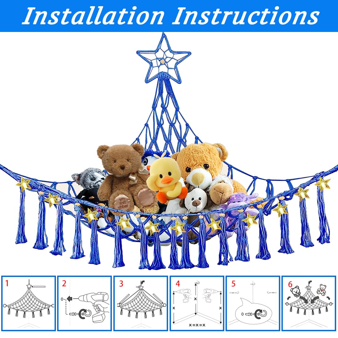 Stuffed Animal Net or Hammock, Macrame Stuffed Animal Hammock, Hanging Stuffed Animal Storage Boho Wall Corner Hammock Organizer, Toy Hammock for Nursery Play Room Kids Bedroom