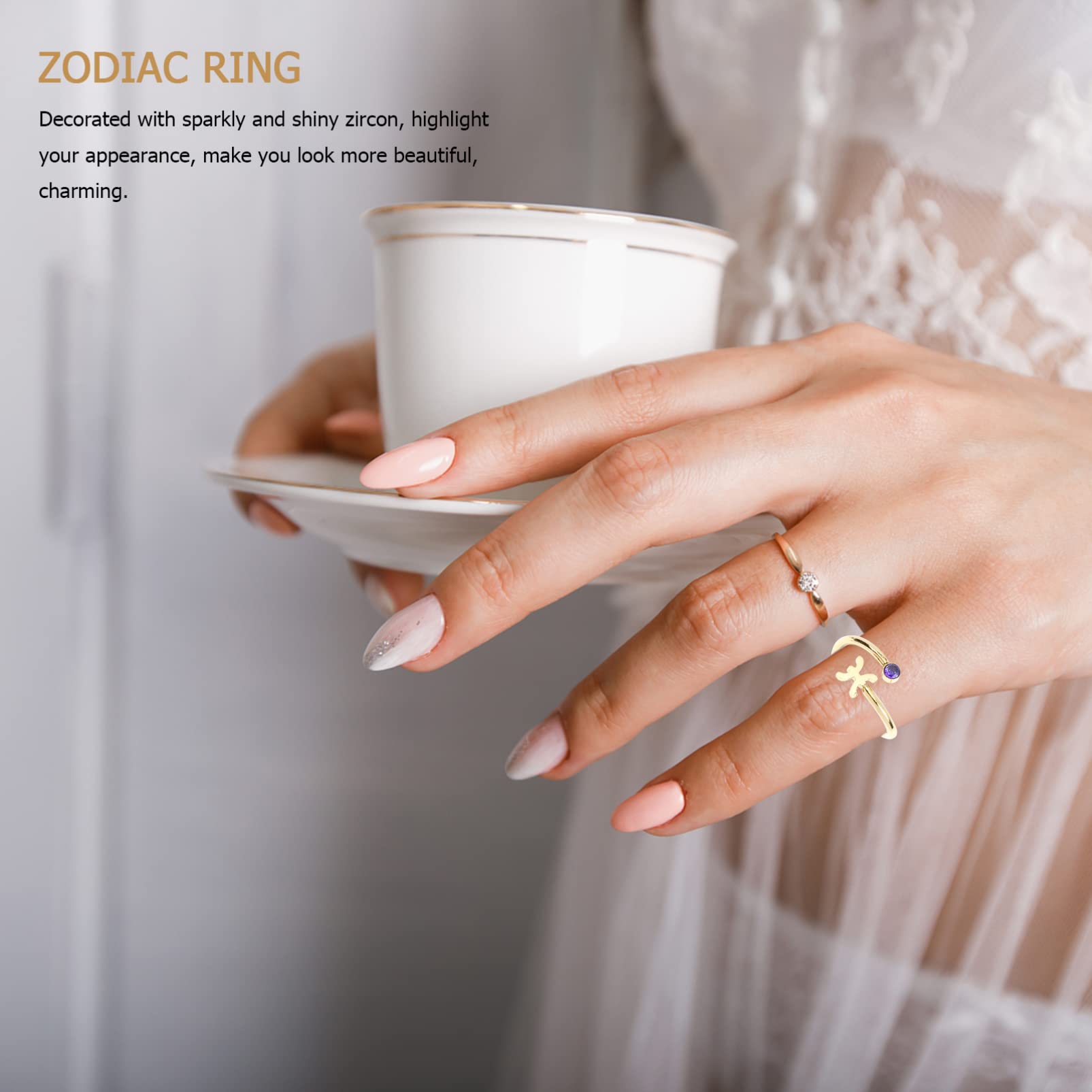 USHOBE Zodiac Ring Open Ring Jewelry Zircon Ring Women Ring Adjustable Ring Women Open Ring Adjustable Open Ring Zodiac Open Ring
