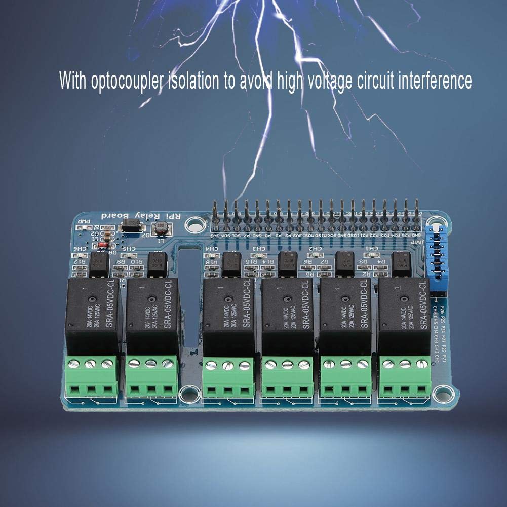 Relay Expansion Board, 6 Channel RPi Relay Module Expansion Board for Pi A+/B+/2B/3B, Optocoupler Module Relay