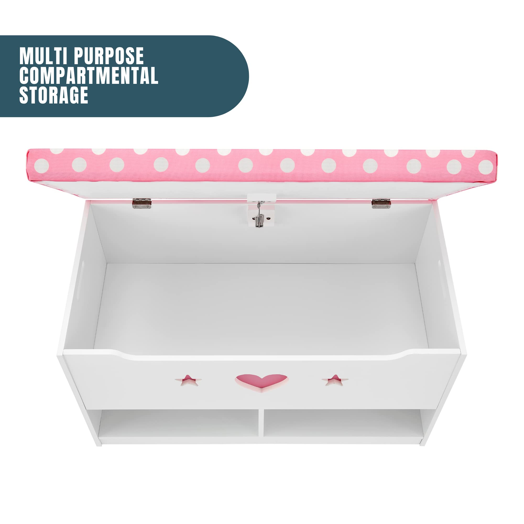 Sturdis Kids Toy Box β Pink & White with Cushion Storage Bench Seat, Toy Storage Chest And Cubby Space For Shoes And Books Organizers