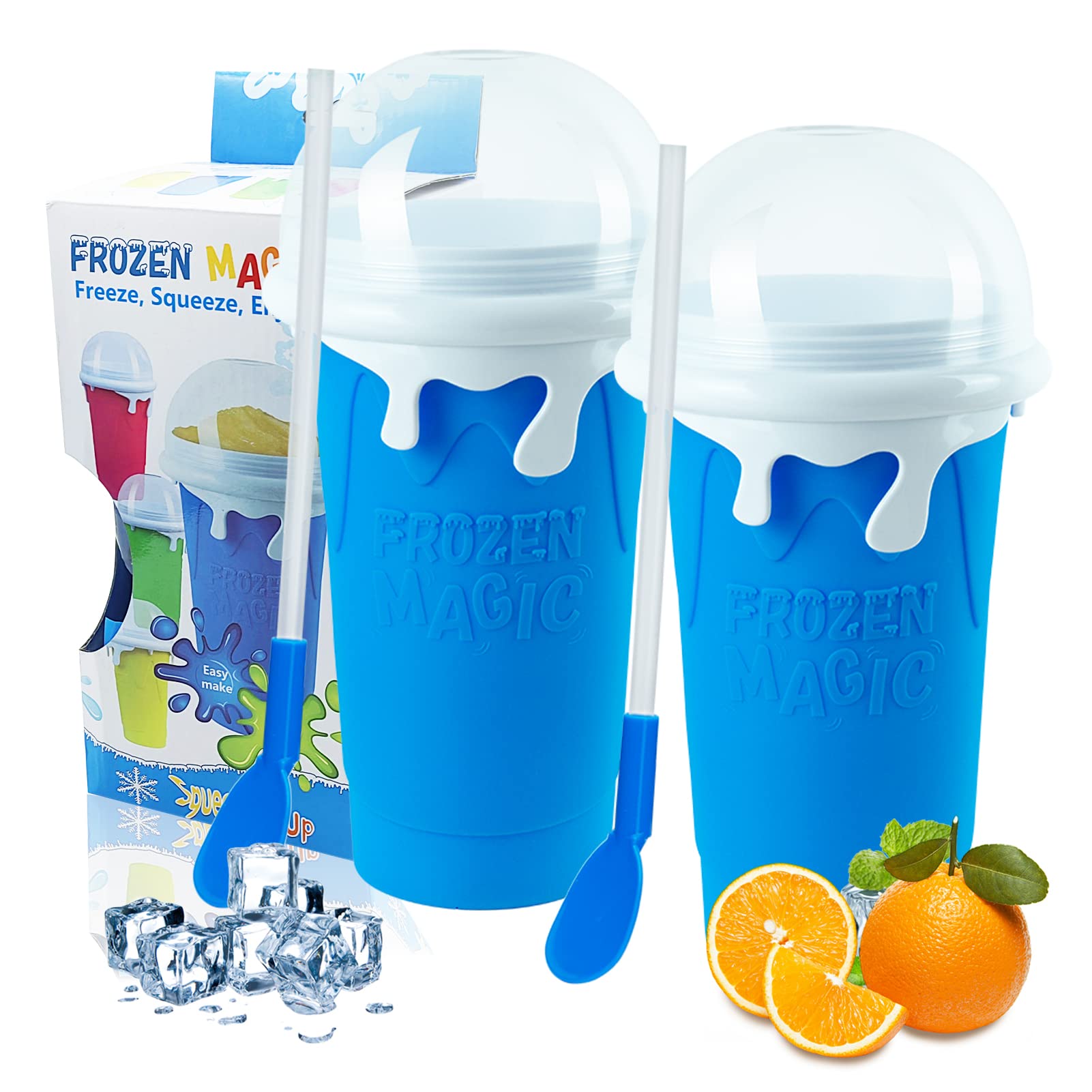 Slushy Cup, 2PCS 500ml Magic Slushy Maker Cup TIK TOK Quick Frozen Magic Cup Double Layers Slushie Cup Portable Quick Frozen Smoothies Squeeze Cooling Cup