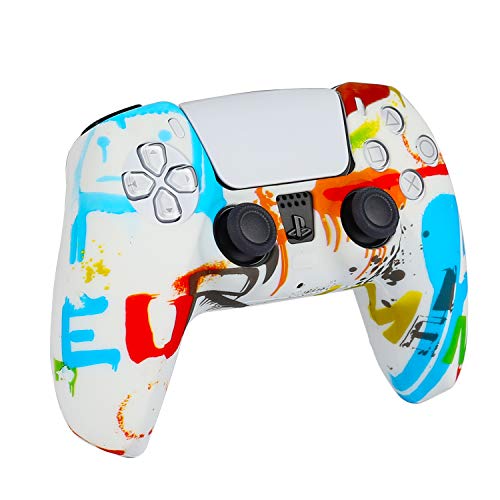 Silicone Case Protective Cover with Joystick Thumb Stick Grips Cap for PS5 (Color White)