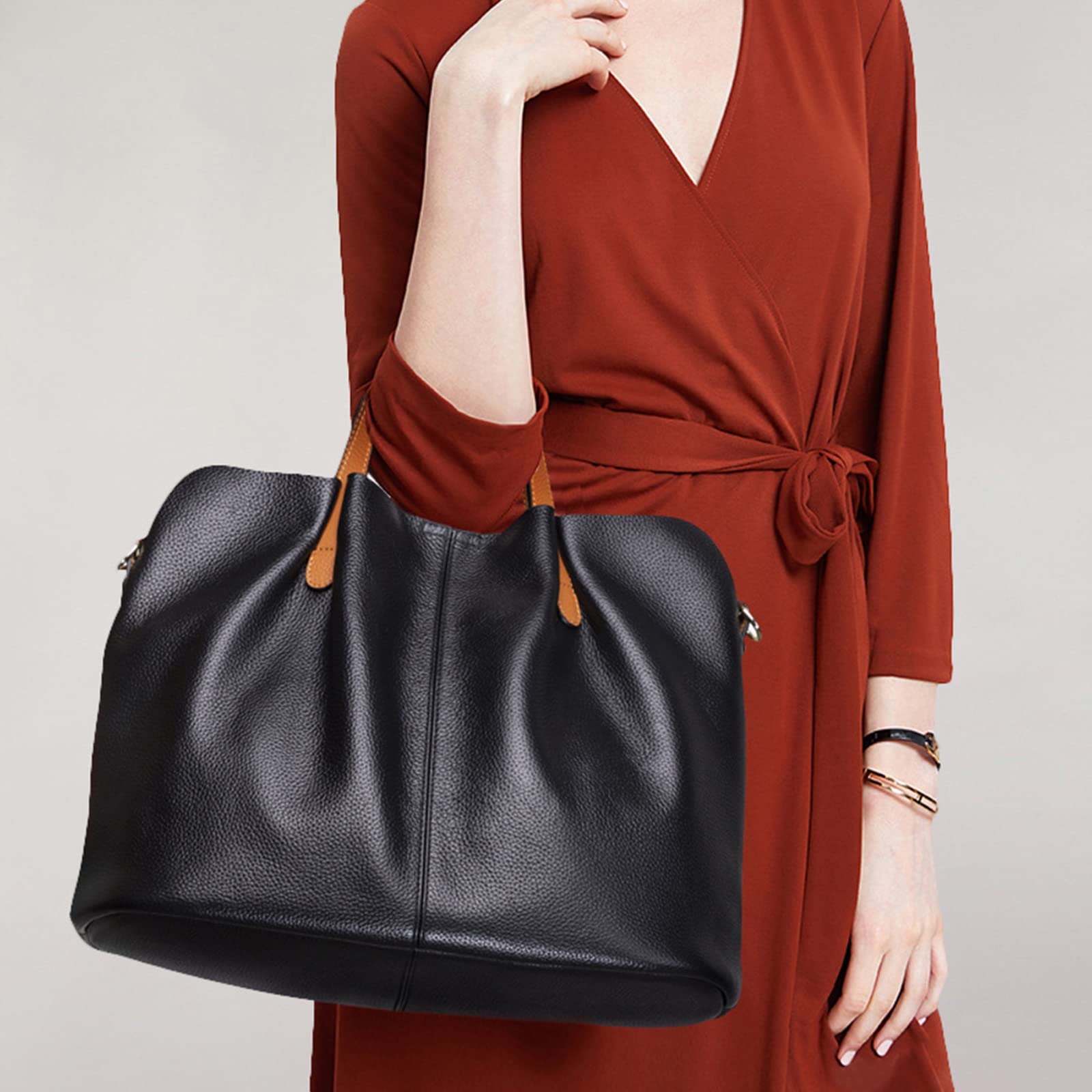 Women Leather Handbag Large Capacity Hobo Purse Shoulder Crossbody Bag Tote Satchel Bag, Black