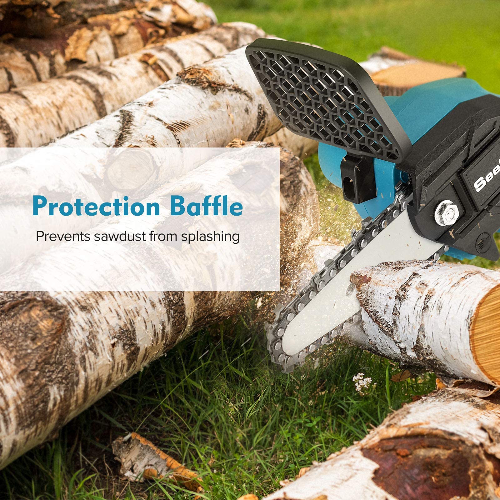 Seesii Mini Chainsaw, 4-Inch 21V Cordless Electric Protable Chainsaw With 2Pcs Batteries,One-Hand Lightweight, Battery-Powered Pruning Shears Chainsaw for Tree Branch Wood Cutting