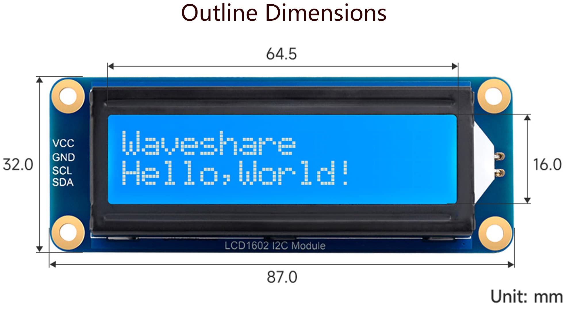 waveshare AiP31068 LCD1602 I2C Module,16x2 Characters Display, White Color with Blue Background, Compatible with Arduino/Raspberry Pi/Raspberry Pi Pico/Jetson Nano/ ESP32, 3.3V/5V