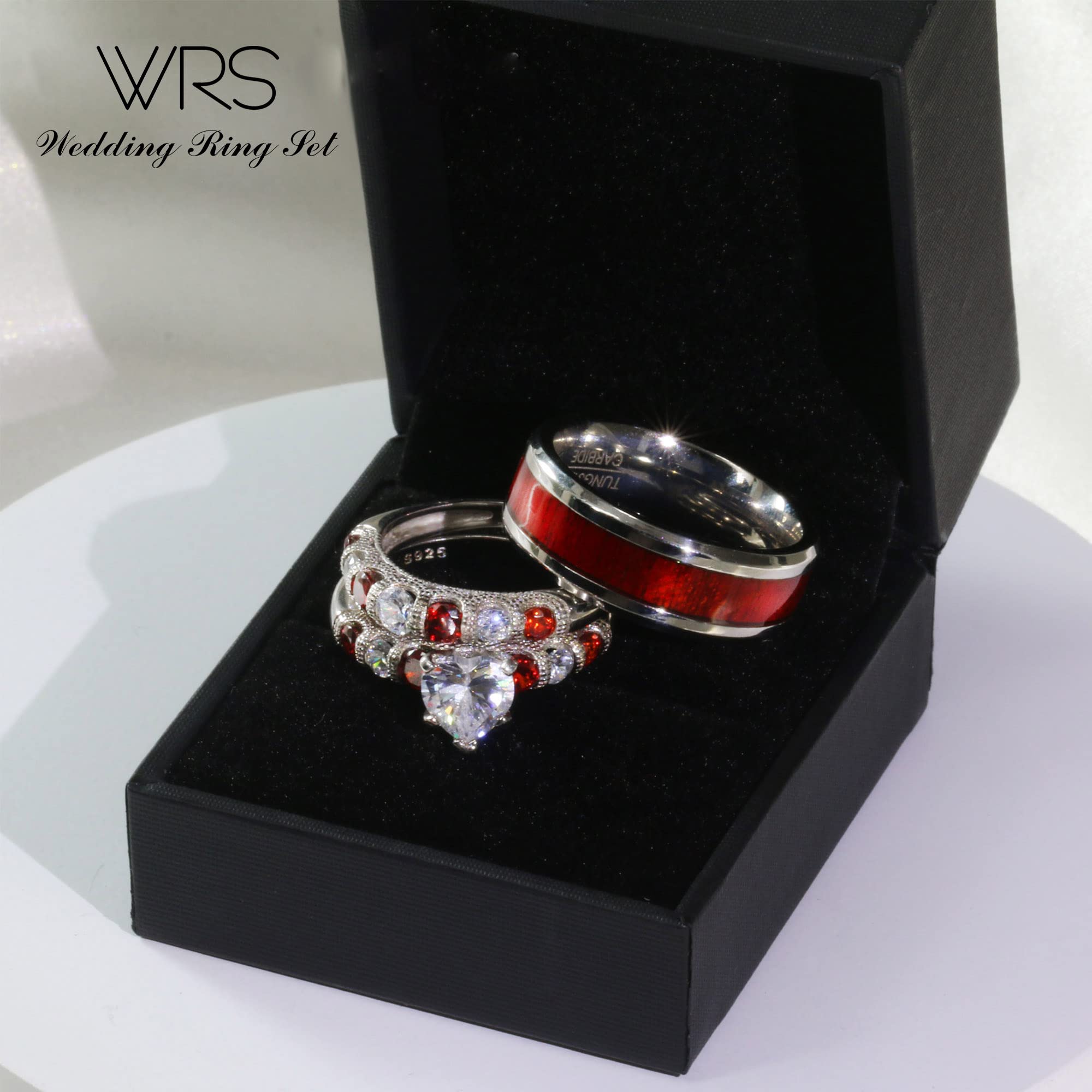 Wedding Ring Sets His and Hers Promise Ring Couples Bridal Sets Women 925 Sterling Silver Heart Cz Man Tungsten Carbide Wedding Bands