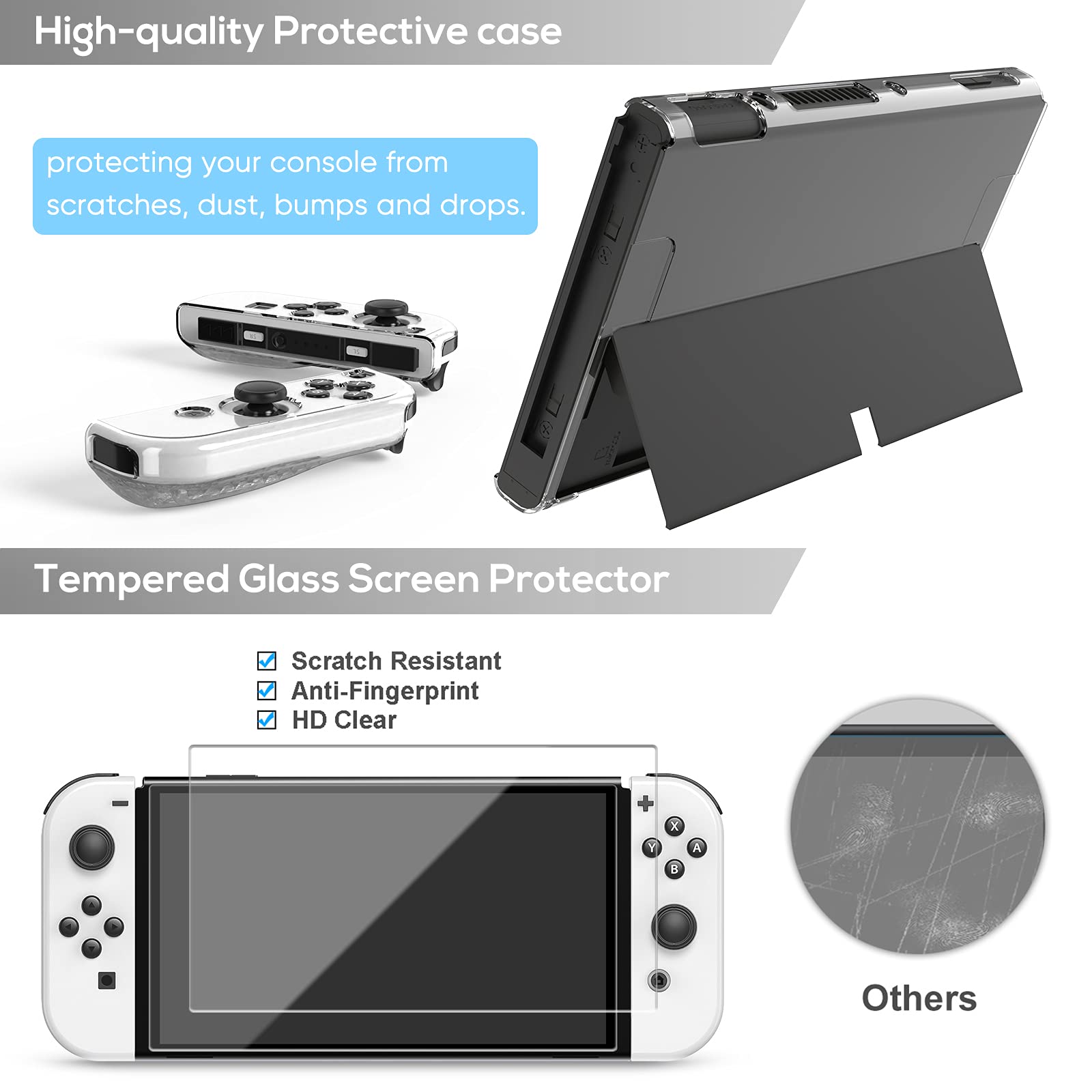 YUANHOT Accessories Bundle Compatible with Switch OLED Incuding Carrying Storage Case, Charging Dock, Protective Cover, Screen Protector, Handle Grips, Holder Stand, Thumb Grips & More - Black