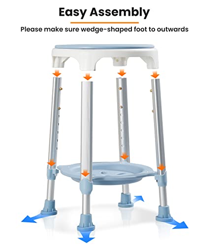 Realunisence Shower Chair for Inside Shower Swivel Shower Stools 300lb Adjustable Bathtub Chair Tool-Free Assembly Tub Seat Bench with Storage Tray for Seniors Elderly Handicap Disabled Blue