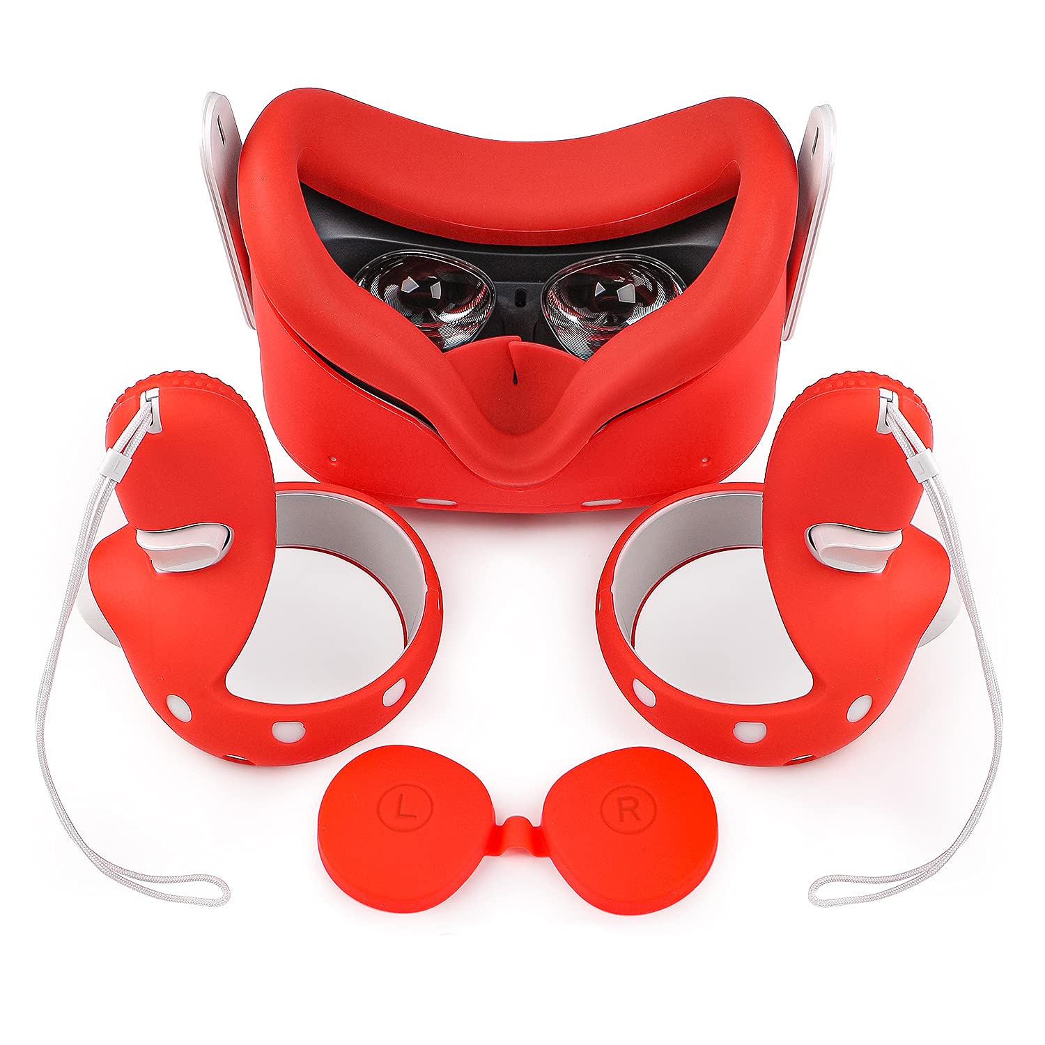 YIZEIJOB Silicone Cover Set Accessories for Oculus Quest 2, Quest 2 Front Shell Protector Cover, Controller Grips Cover, Lens Protective Cover, Anti-Throw Face Pad, 4PCS VR Bundle-Red