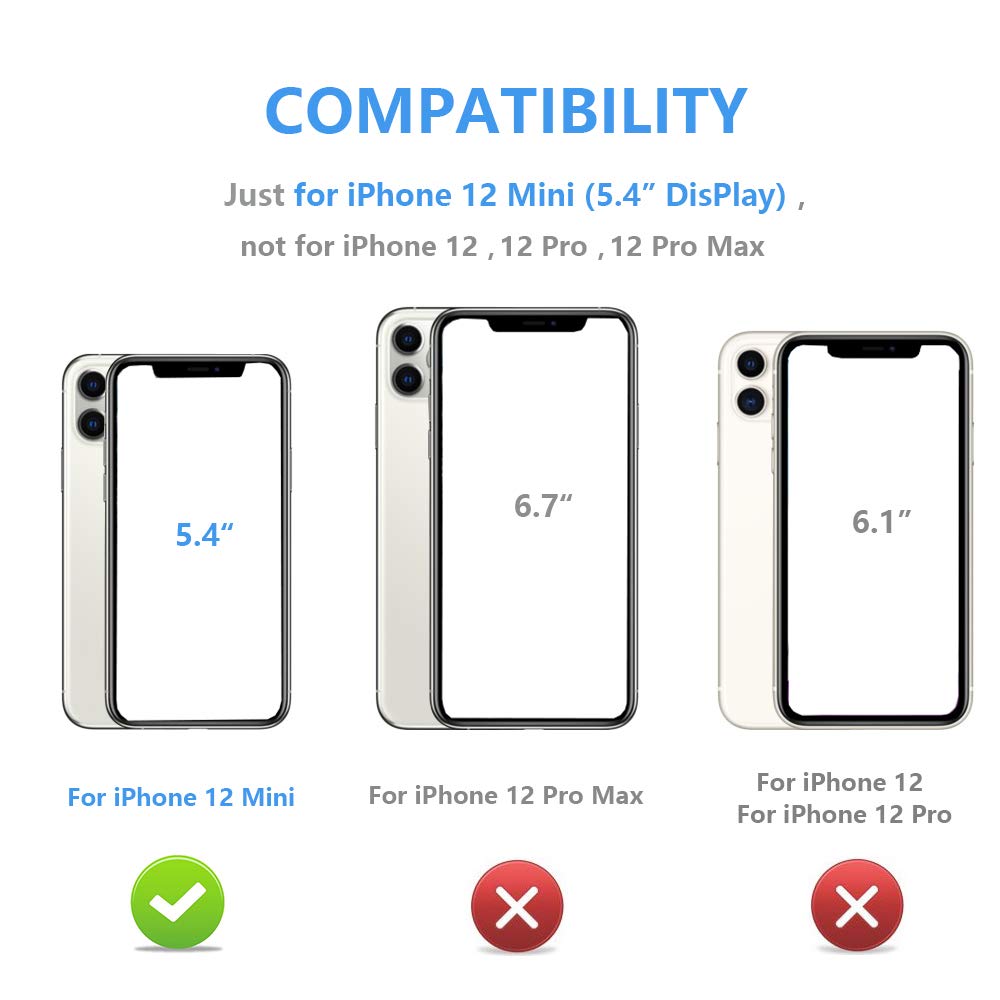 ONETOP Compatible with iPhone 12 Mini Wallet Case with Card Holder, PU Leather Kickstand Card Slots Case, Double Magnetic Clasp and Durable Shockproof Cover 5.4 Inch(Blue)