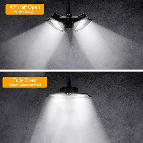 RUN STAR LED Garage Lights 75W,6000 lumens LED Garage Ceiling Light, CRI 80, 6000K Daylight with 4 Adjustable Panels, E26/E27, Shop Light for Garage, Barn, Workshop,Warehouse (Black(1 Pack))