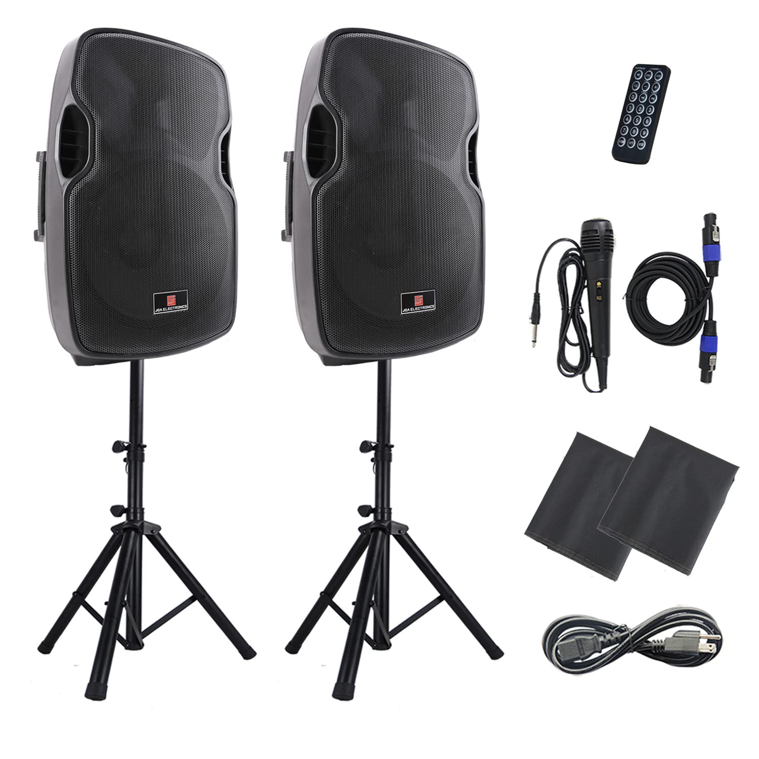 PA Speaker Combo Portable DJ Speakers, Powered PA System Built-in Bluetooth USB SD Card and PA Speakers System with Line-in Microphone Connections PA Speaker Sets with Dust Bag (Dual 15 Inch)