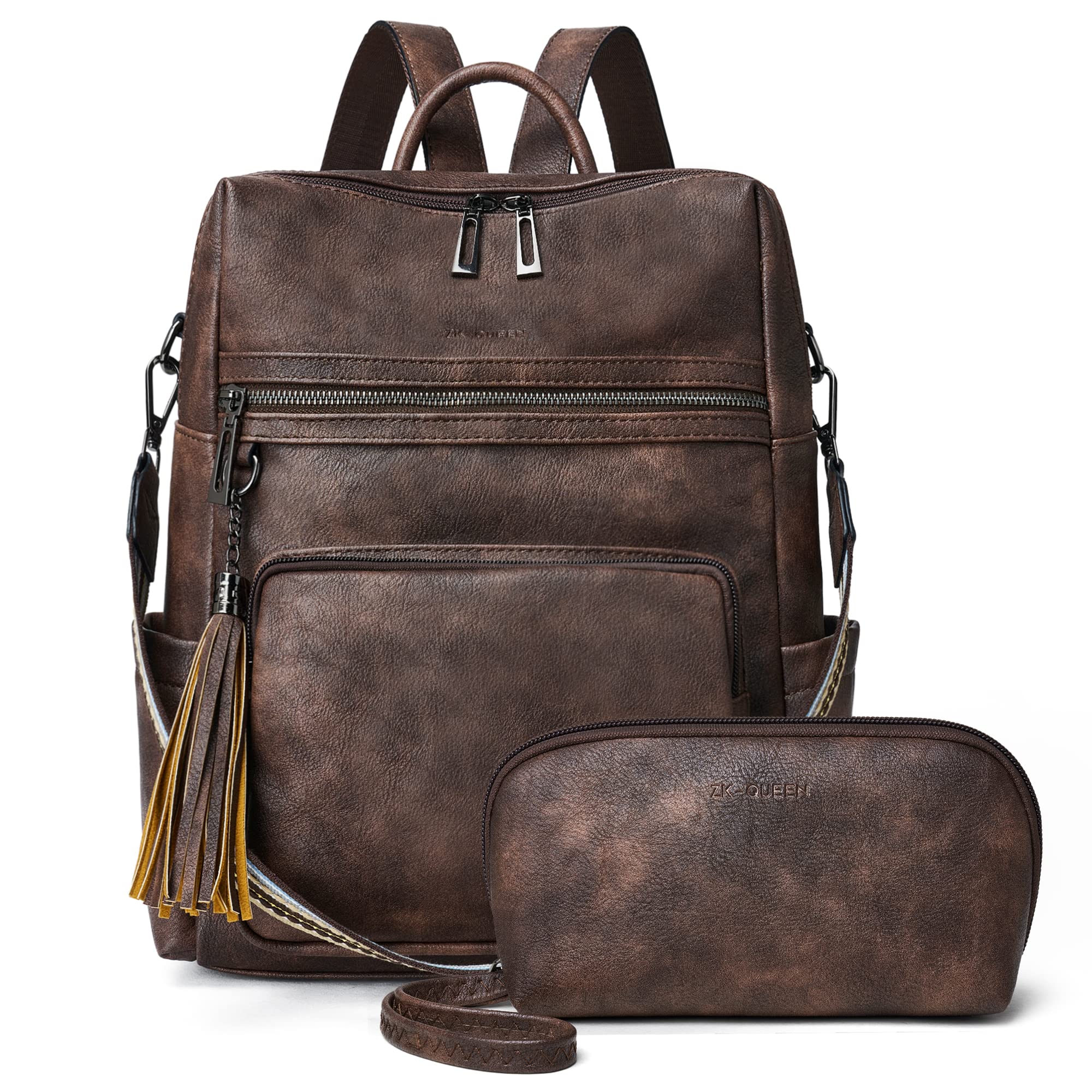 ZK-Queen Backpack Purse for Women Fashion Leather Designer Backpack Purses With Wristlets Travel Shoulder Bags With Tassel