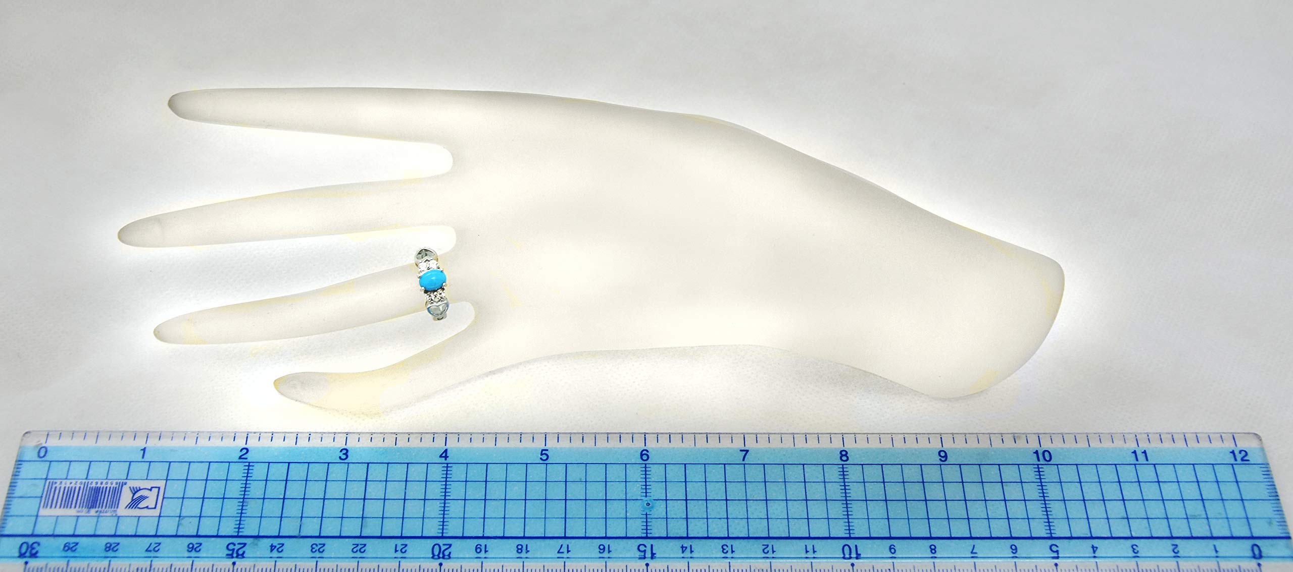 RB Gems Sterling Silver 925 Ring Genuine Gems Oval 7x5 mm, Rhodium-Plated Finish, Heart-Shaped Shanks (8, turquoise)